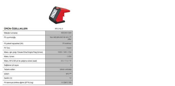 MİLWAUKEE M12 AL-0 TRUEVIEW LED ALAN LAMBASI – Neziroglu